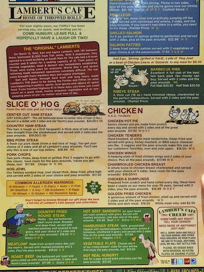 The menu reads like a Southern cookbook came to life, with portions that suggest nobody's leaving here hungry or disappointed.