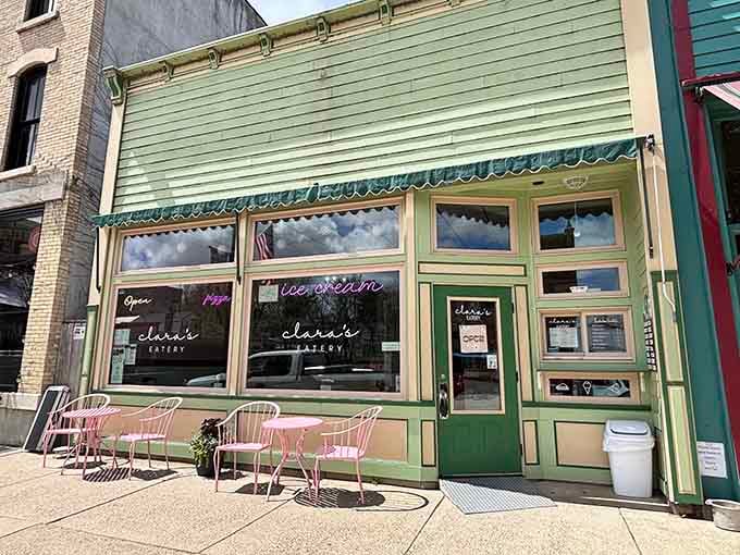 That mint green storefront isn't just pretty, it's your invitation to slow down and enjoy something sweet.