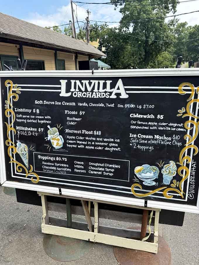 The Ciderwich menu board proves someone brilliant asked, "What if we put ice cream between apple cider donuts?"