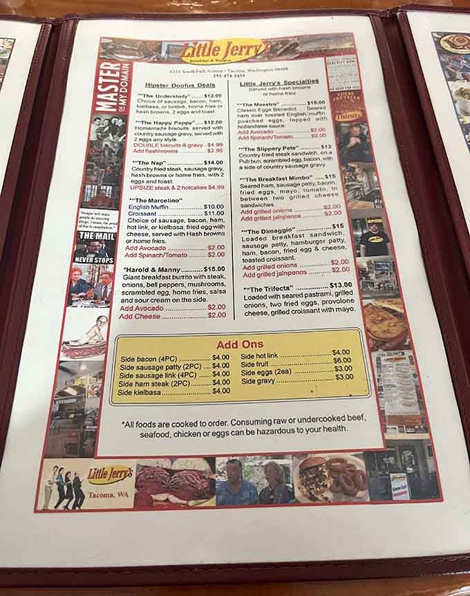 Every dish named after a Seinfeld reference means ordering breakfast doubles as a pop culture quiz you'll actually enjoy.