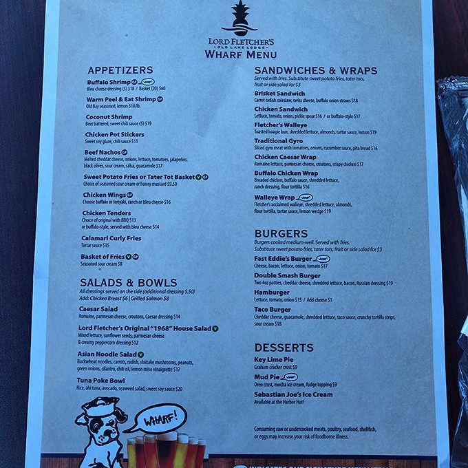 The Wharf Menu proves that casual lakeside dining can be just as exciting as any fancy restaurant experience.