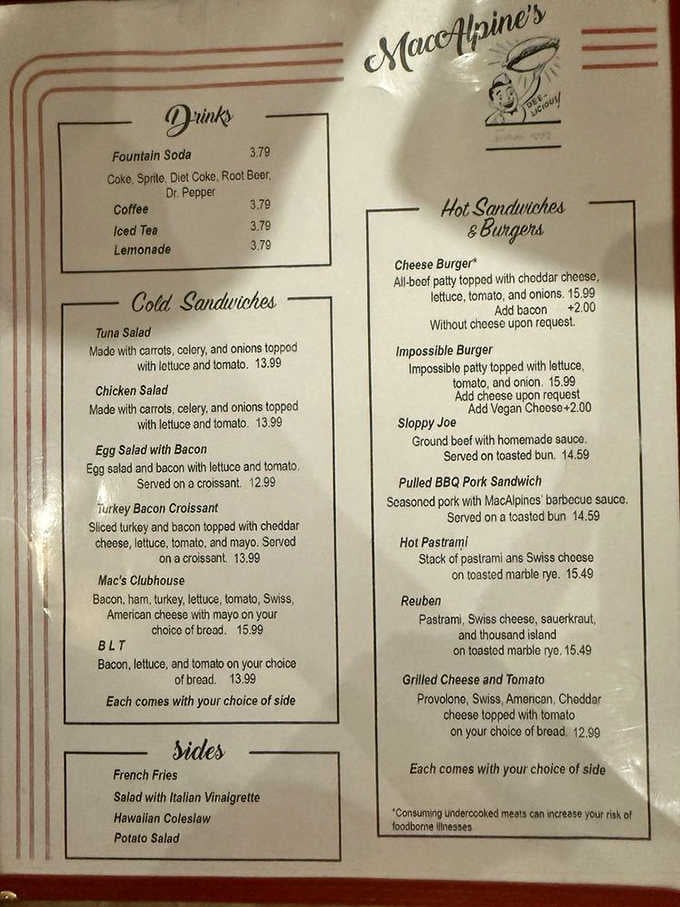 Classic diner fare meets fountain drinks, proving some menus never need updating, just appreciation and hungry customers.