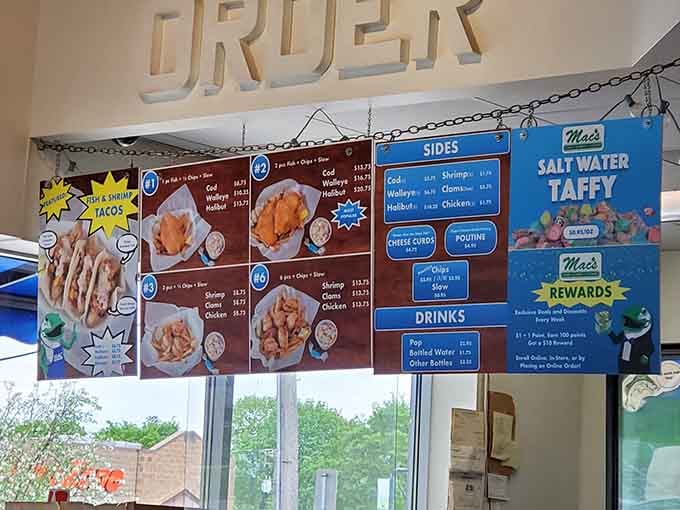 When the menu boards promise fish, chips, strips, and saltwater taffy, you know you've found a place with personality.