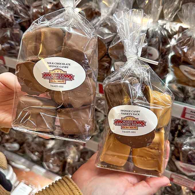 Behold the sponge candy in its natural habitat, perfectly packaged and ready to make your taste buds sing Western New York's sweetest song.