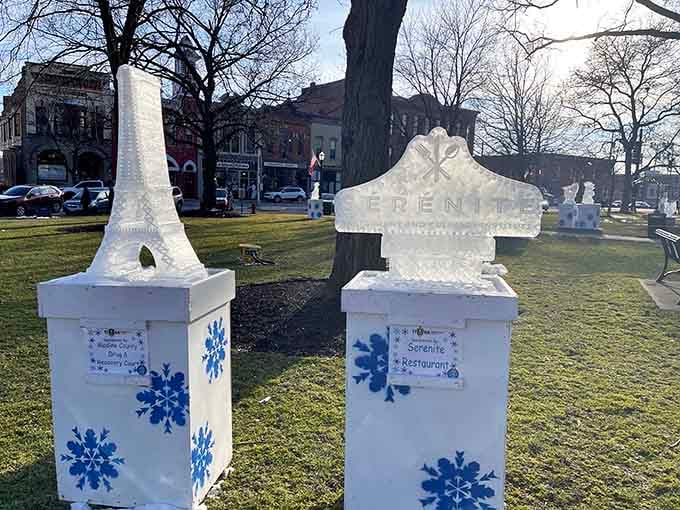 Ice sculptures transform the square into a frozen art gallery that would make Elsa jealous.