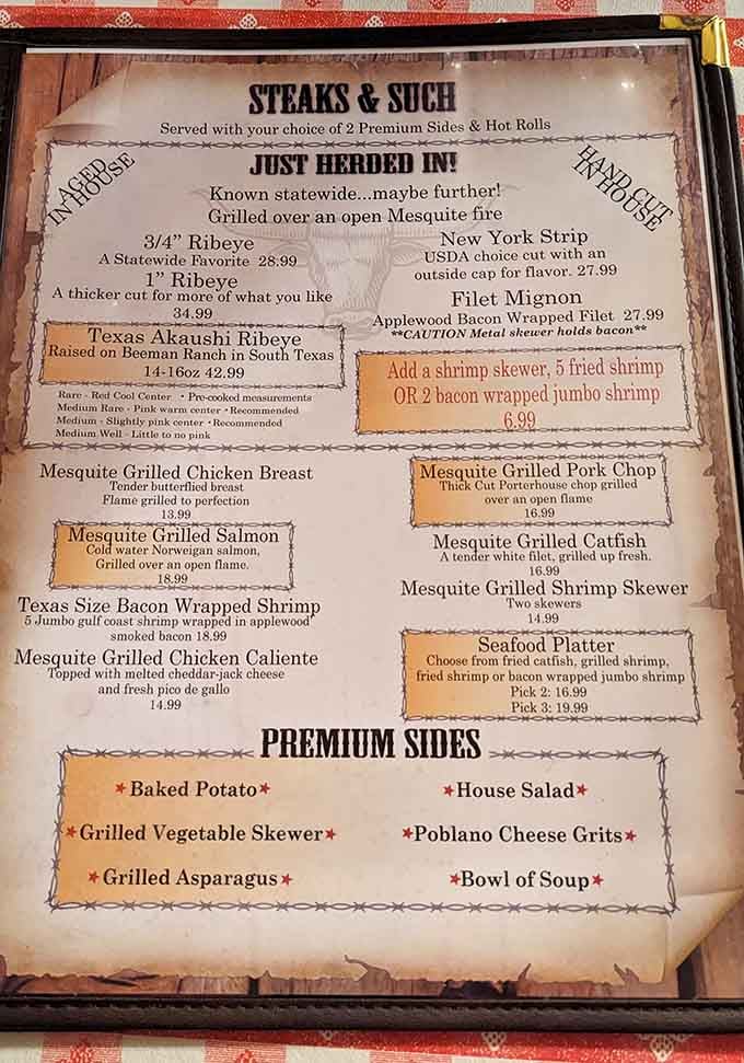 This menu reads like a greatest hits album of Texas grilling, with mesquite fire doing all the heavy lifting.