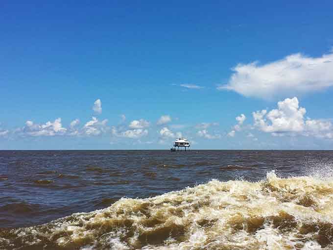 From this distance, it looks like a mirage, but nope, that's really a house on stilts out there.