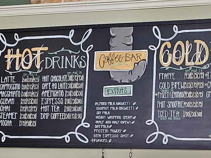 Hand-lettered menus remind you that good things take time, especially when they involve espresso and whipped cream.