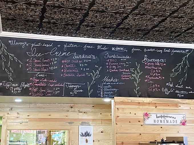 The handwritten menu board reveals a world where everyone gets to say yes instead of maybe next time.