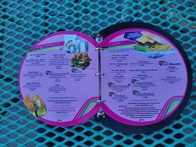 The menu arrives in retro style, promising milkshake adventures that'll make your taste buds do the twist.