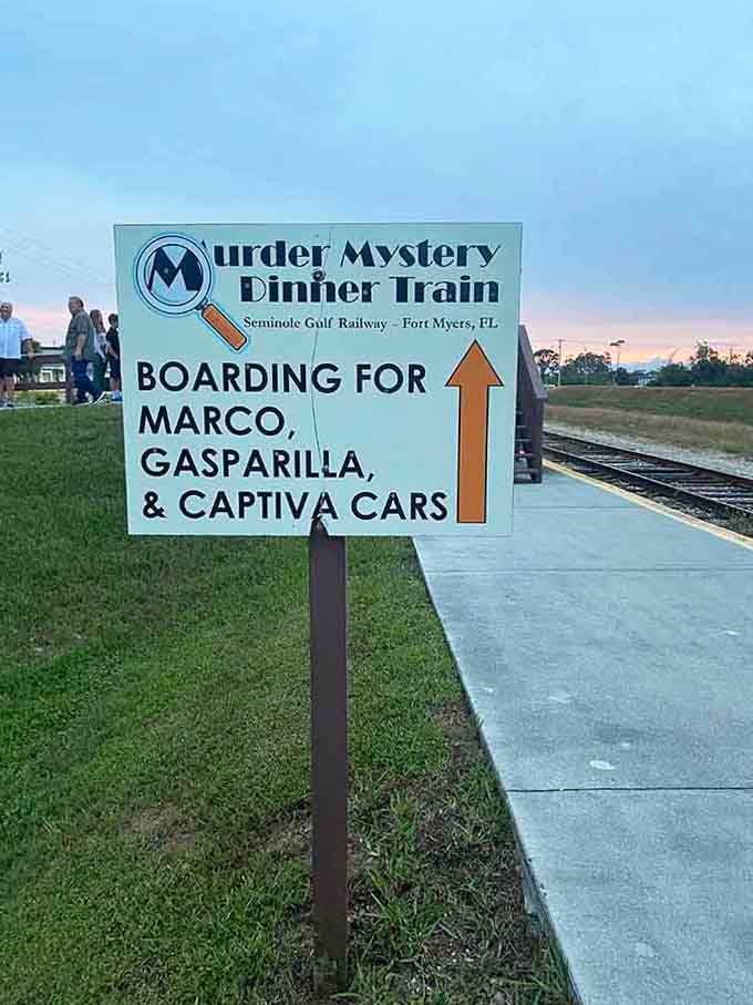 When the boarding sign mentions multiple cars, you know this mystery is about to get delightfully complicated.