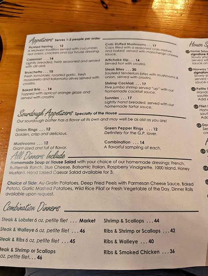 When the menu offers steak and lobster combinations alongside walleye, you know you've found a place that understands supper clubs.