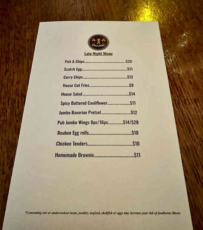 Late-night menus featuring Scotch eggs and Reuben egg rolls prove someone's thinking creatively after midnight hours.