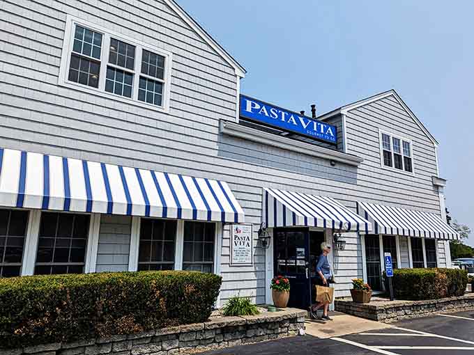 Pasta Vita's blue-and-white awnings promise Italian comfort food without the transatlantic flight required.