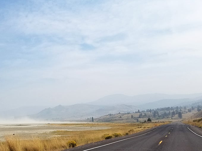Golden grasslands and misty horizons create a scene so cinematic, you'll swear you're driving through a Western film.