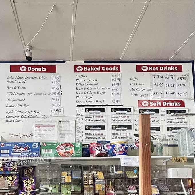 When the menu board lists this many donut varieties, you know you're in serious business territory.