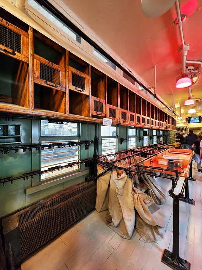 Step inside the mail car where letters once traveled with more care than your average email gets today.