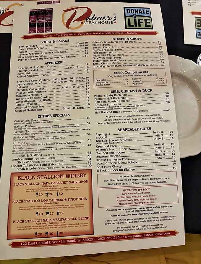 This menu reads like a carnivore's dream journal, complete with wine pairings that actually make sense.