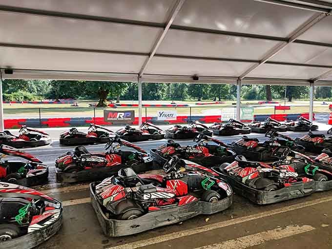 A fleet of speed machines waiting patiently under cover, like racehorses before the Kentucky Derby begins.