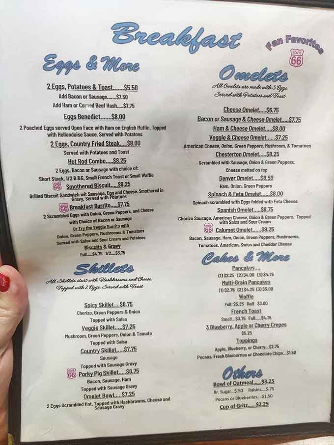 This menu is your roadmap to breakfast bliss, featuring everything from classic eggs to legendary biscuits and gravy.