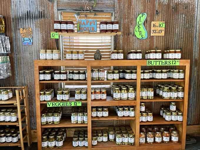 Shelves organized by category make browsing easier, though you'll still want to examine every single glorious jar.