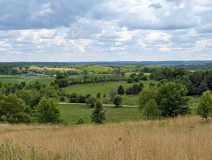 This view stretches for miles, proving Wisconsin's landscape has more layers than your aunt's famous casserole.