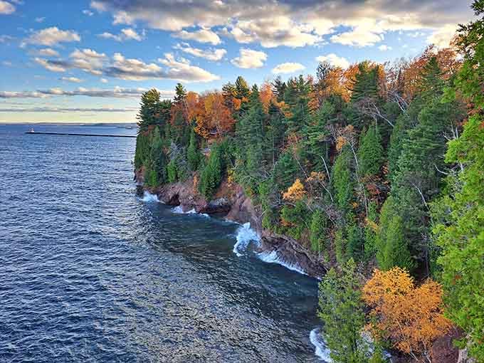 Autumn paints the cliffs in colors so vibrant they'd make Bob Ross reach for extra brushes and happy trees.