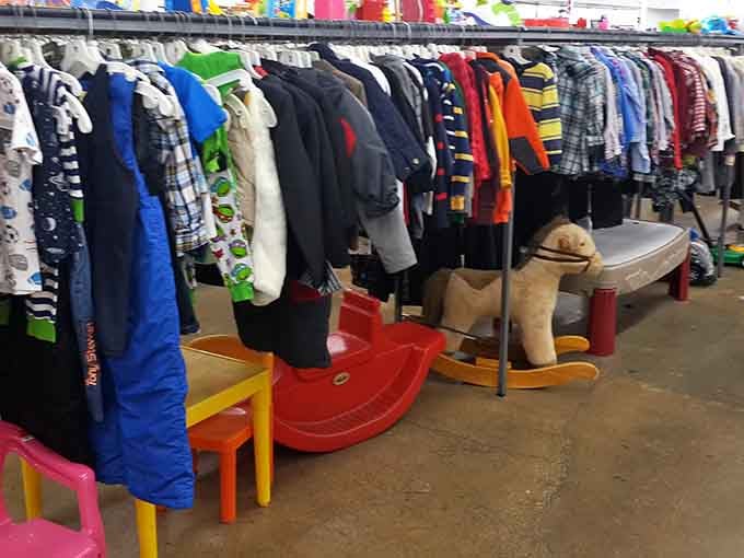 Even the kids' section comes with its own seating area, because shopping this good requires strategic rest stops.