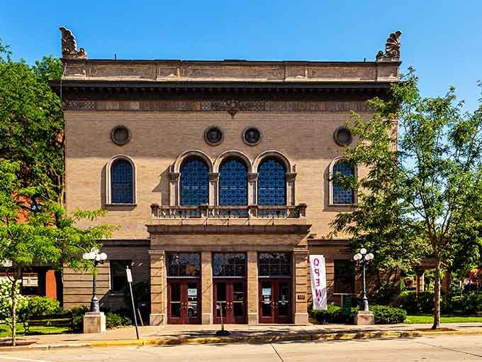 The Sheldon Theatre stands like a Victorian jewel box, proving that entertainment venues once doubled as works of art.