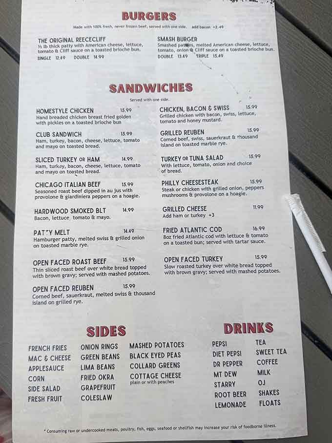 When a menu proudly lists lima beans and grapefruit as sides, you know you've found authentic diner territory.