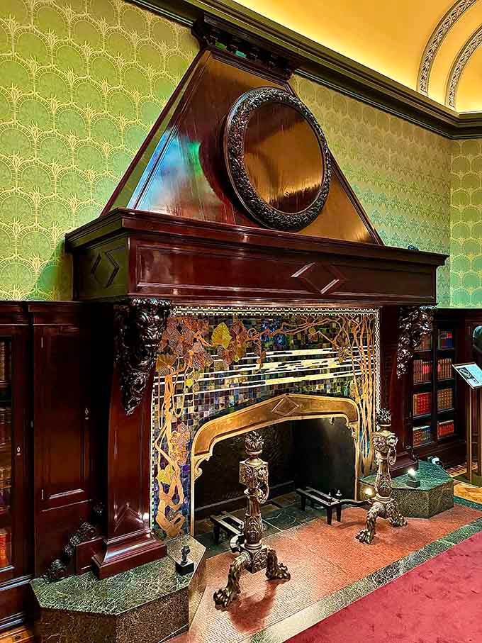 That fireplace surround is more ornate than most people's entire houses, and we're not even mad about it.