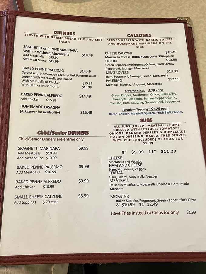 This menu reads like a love letter to Italian-American comfort food, written in delicious ink.