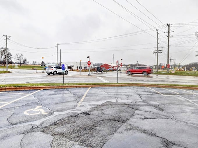Even Illinois parking lots have character&mdash;this one's seen more fishing tales and hiking boots than most places you'll visit.