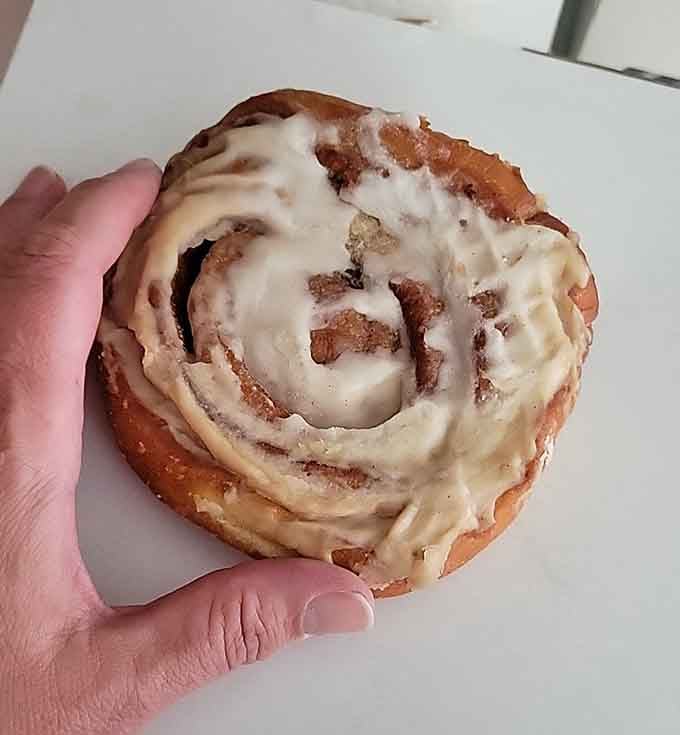 This cinnamon roll is so generously sized, it makes regular pastries look like they're on a diet plan.