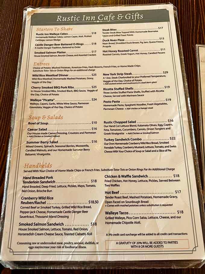 This menu reads like a love letter to Minnesota, with walleye appearing more often than vowels.
