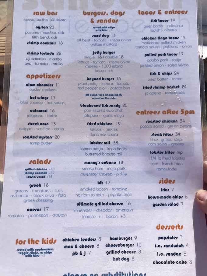 This menu reads like your beach day wish list came to life and started serving lunch.