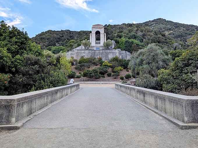 The Wrigley Memorial rises from the canyon like a tribute to both ambition and the island's unique beauty.