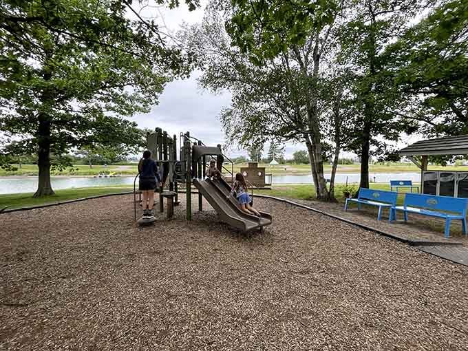 Waterfront parks where kids play while freighters the size of skyscrapers glide silently past in the background.