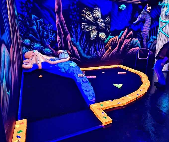 Navigate past glowing octopi in an underwater wonderland where missing your shot feels less important than the view.