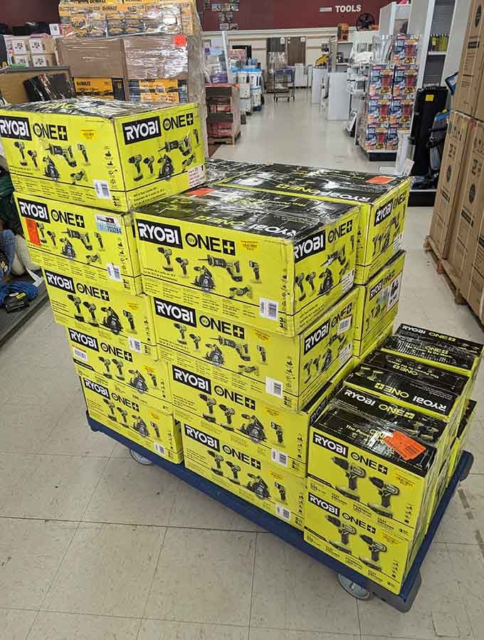 Those yellow tool boxes stacked like LEGO blocks are calling to every weekend warrior who's ever dreamed of building something.