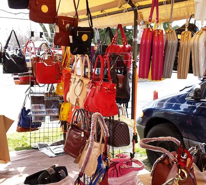 Handbags dangling like fashion fruit, ready to be plucked by anyone who appreciates a good deal.