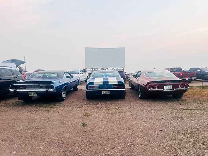 Classic muscle cars lined up like it's 1972, proving some traditions never go out of style at Sky-Vu.