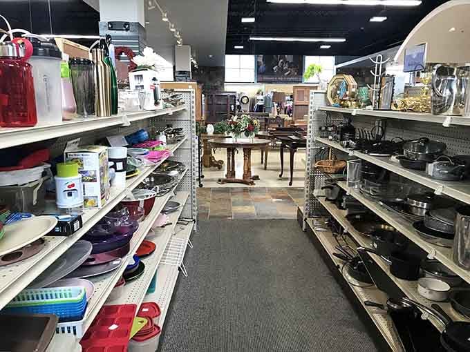 Organized aisles of kitchenware prove you don't need to dig through chaos to find your perfect plate.