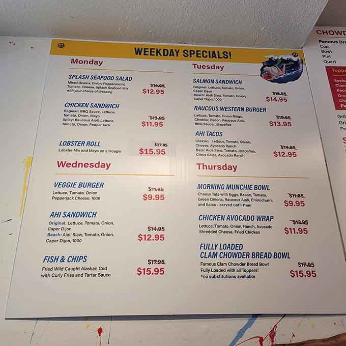 Daily specials that change with the week, because even paradise needs a little variety in its routine.