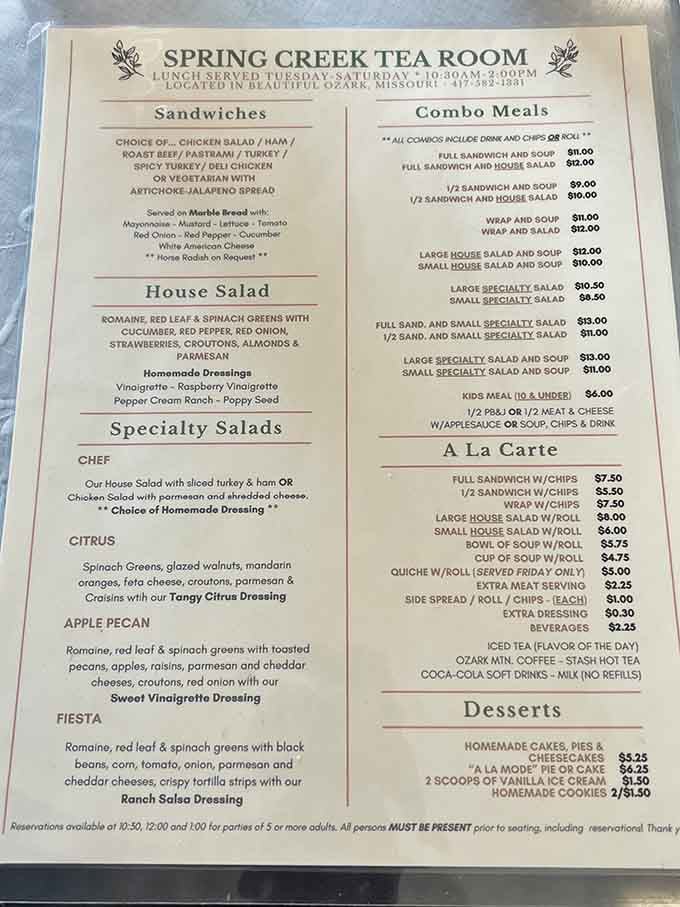 This menu reads like a love letter to fresh ingredients, homemade dressings, and desserts that deserve their own fan club.