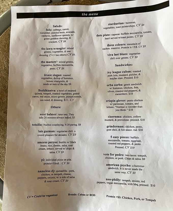 This menu reads like a film buff's fever dream, with dishes named after movies and personalities that actually taste good.
