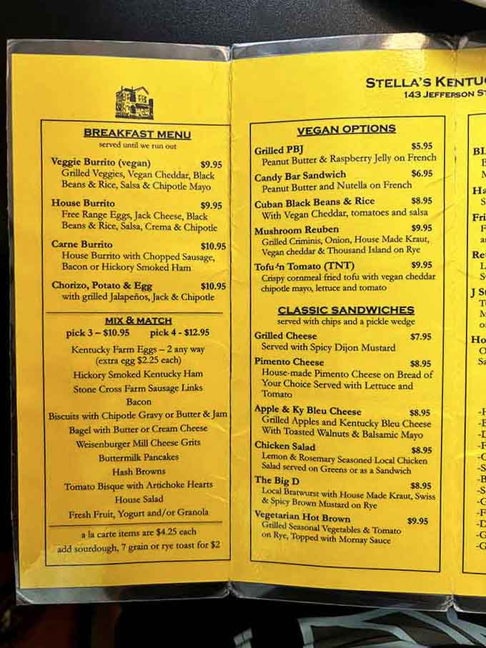 This menu reads like a greatest hits album, except every track is a sandwich masterpiece.