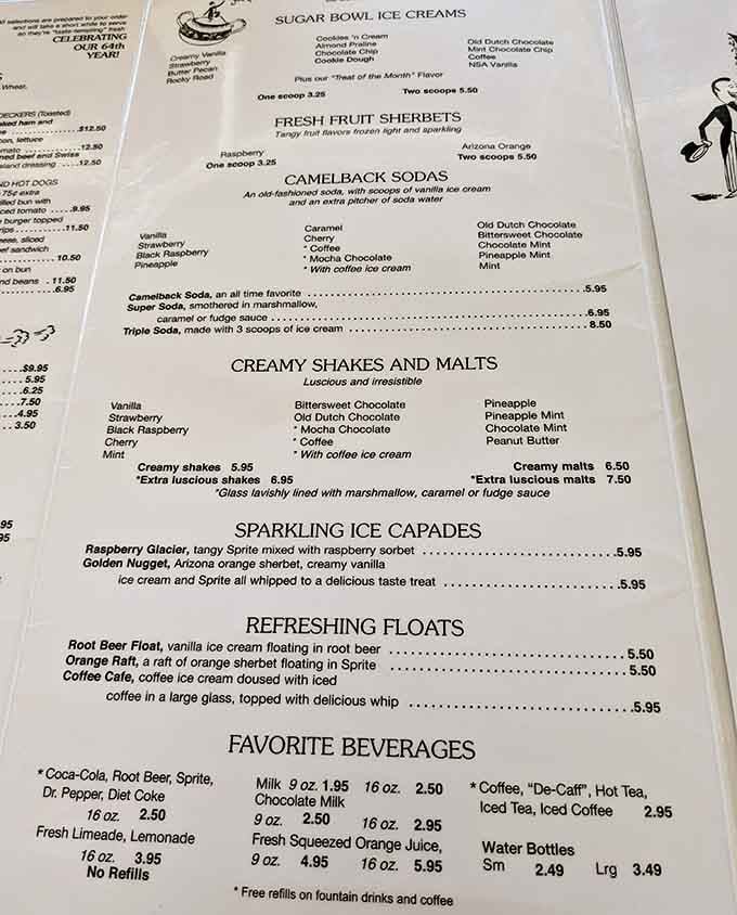 This menu reads like a love letter to simpler times when calories didn't count and malts solved everything.