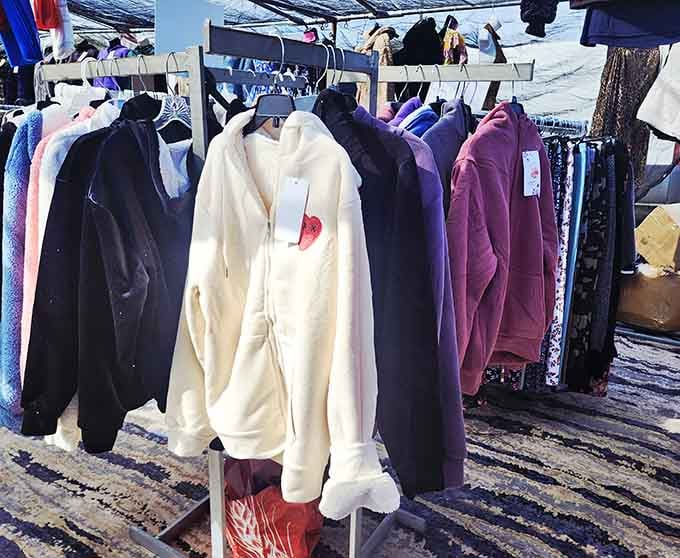 Cozy hoodies in every color hang ready to keep you warm without emptying your wallet completely.