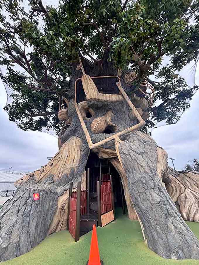 When your treehouse dreams meet reality, complete with doors that would make any hobbit jealous.
